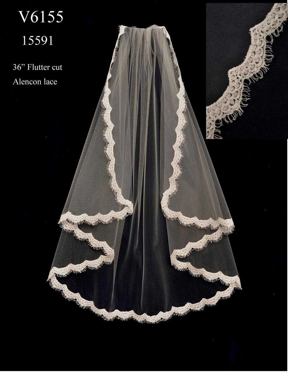 Lace Edge Flutter Cut Fingertip Custom Wedding Veil V6155