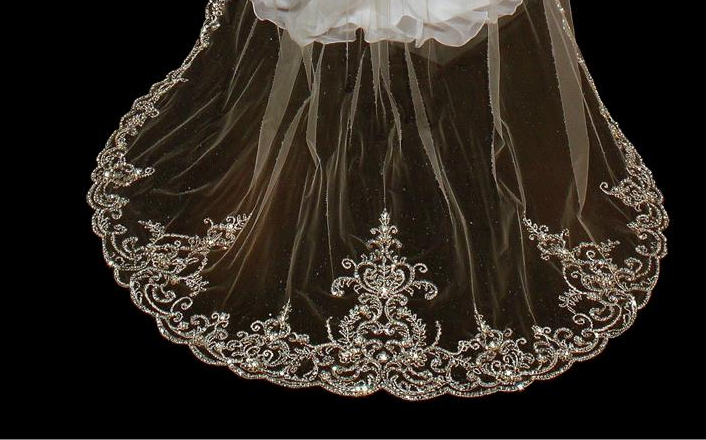 Stunning Beaded Embroidery Cathedral Wedding Veil VR3030