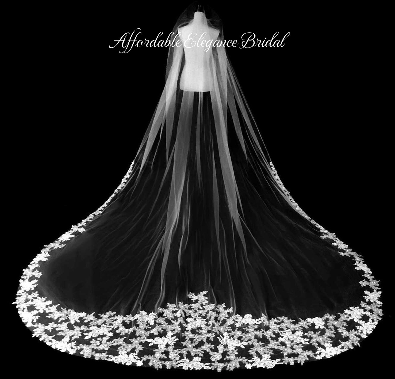 Wide Regal Cathedral Wedding Veil with Beaded Lace