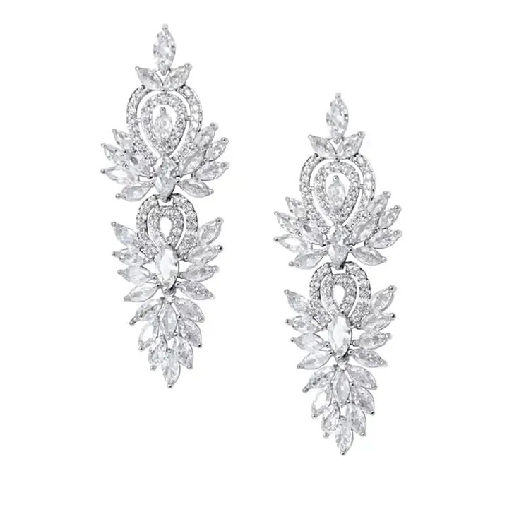 2 1/2" Long CZ Silver Plated Wedding and Prom Earrings