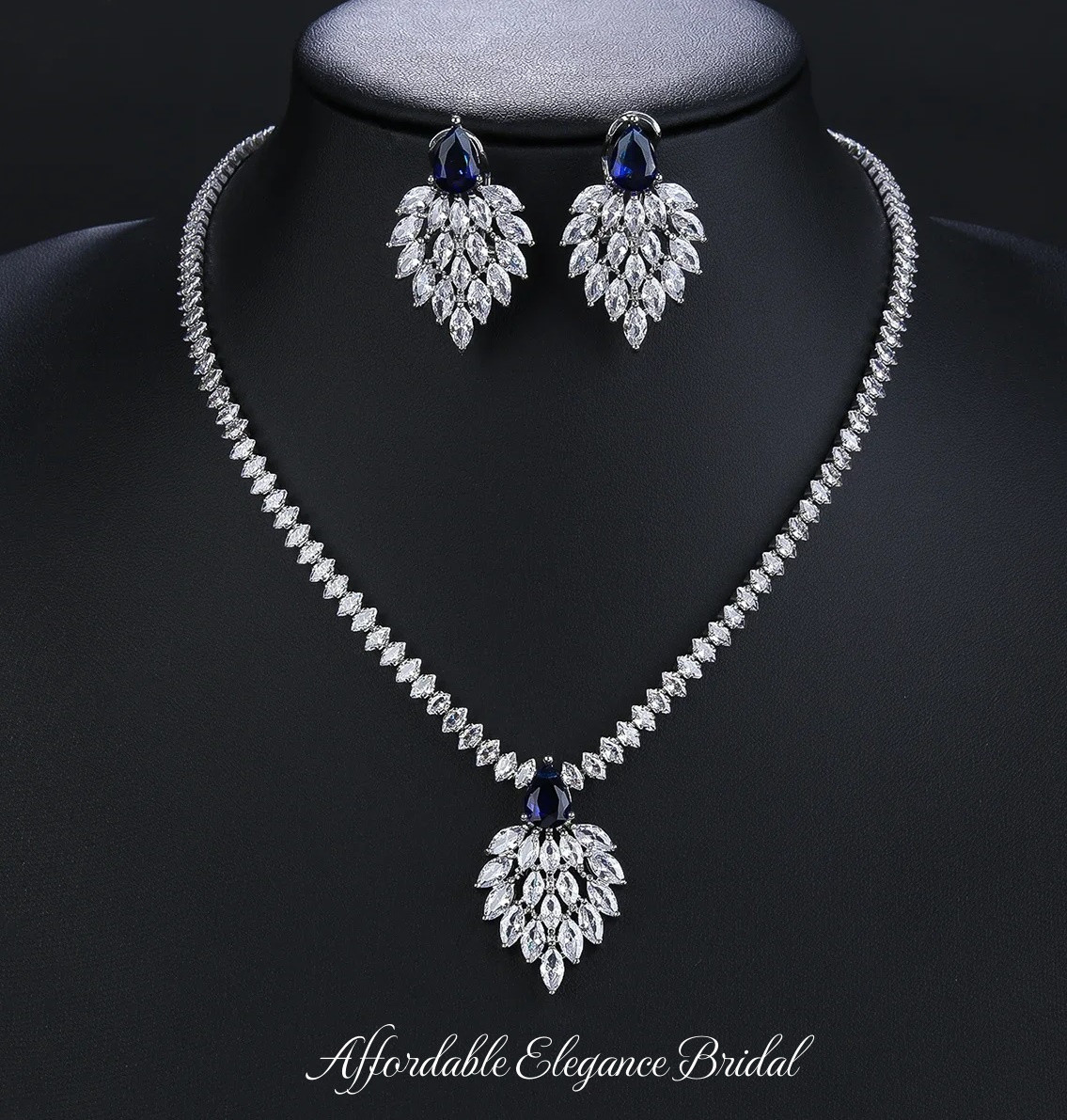 Stunning Silver Plated Sapphire Blue CZ Wedding Jewelry Set