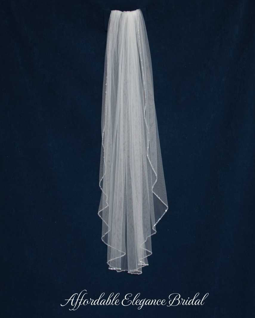 Knee Length Wedding Veil with Crystal, Pearl and Sequin Edge