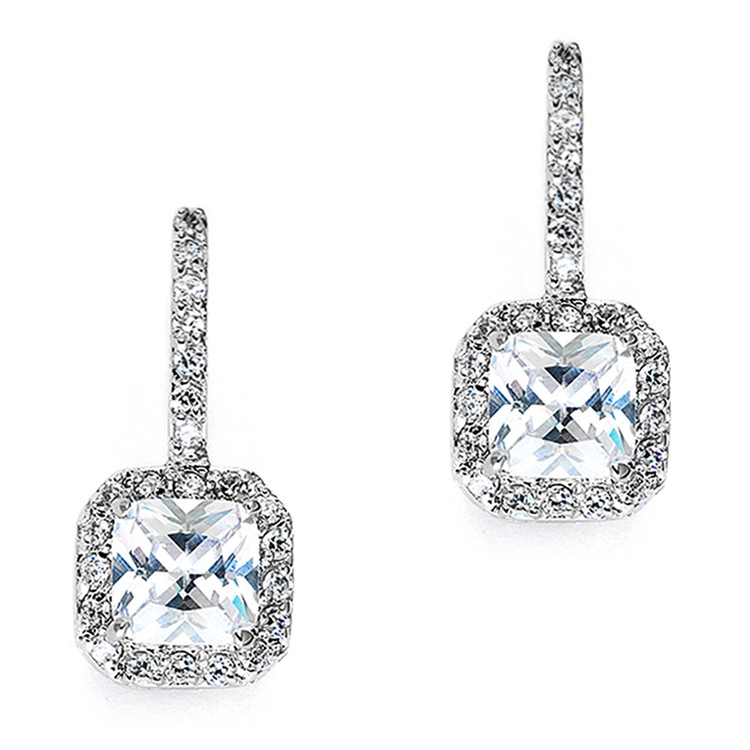 Radiant Cut CZ Wedding and Formal Earrings in Silver or Gold
