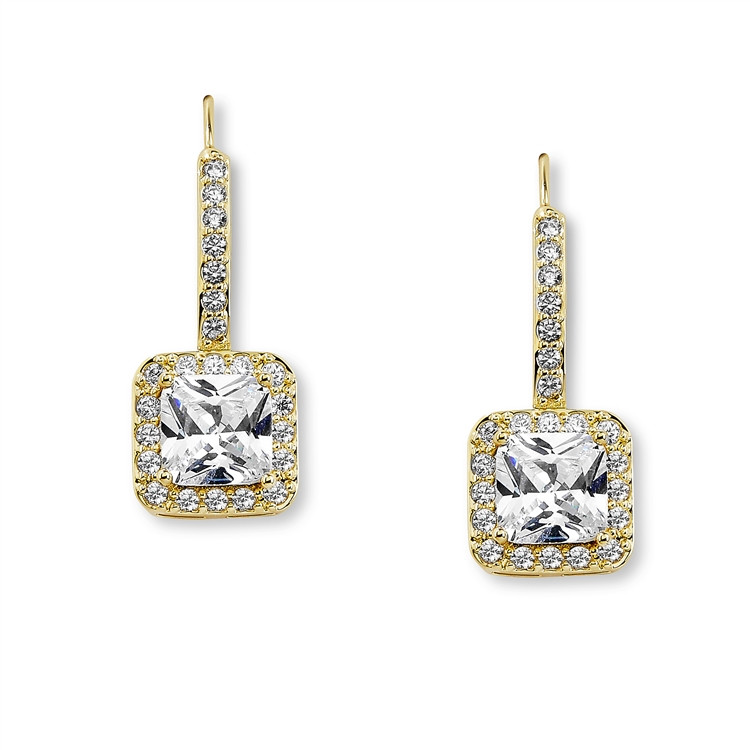 Radiant Cut CZ Wedding and Formal Earrings in Silver or Gold