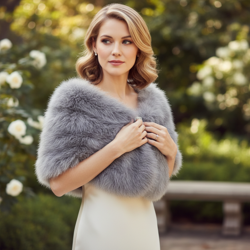 Slate Grey Vintage Inspired Marabou Feather Bridal Stole