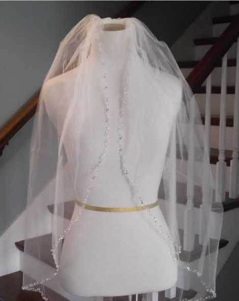 Crystal and Rhinestone Beaded Edge Waltz Wedding Veil