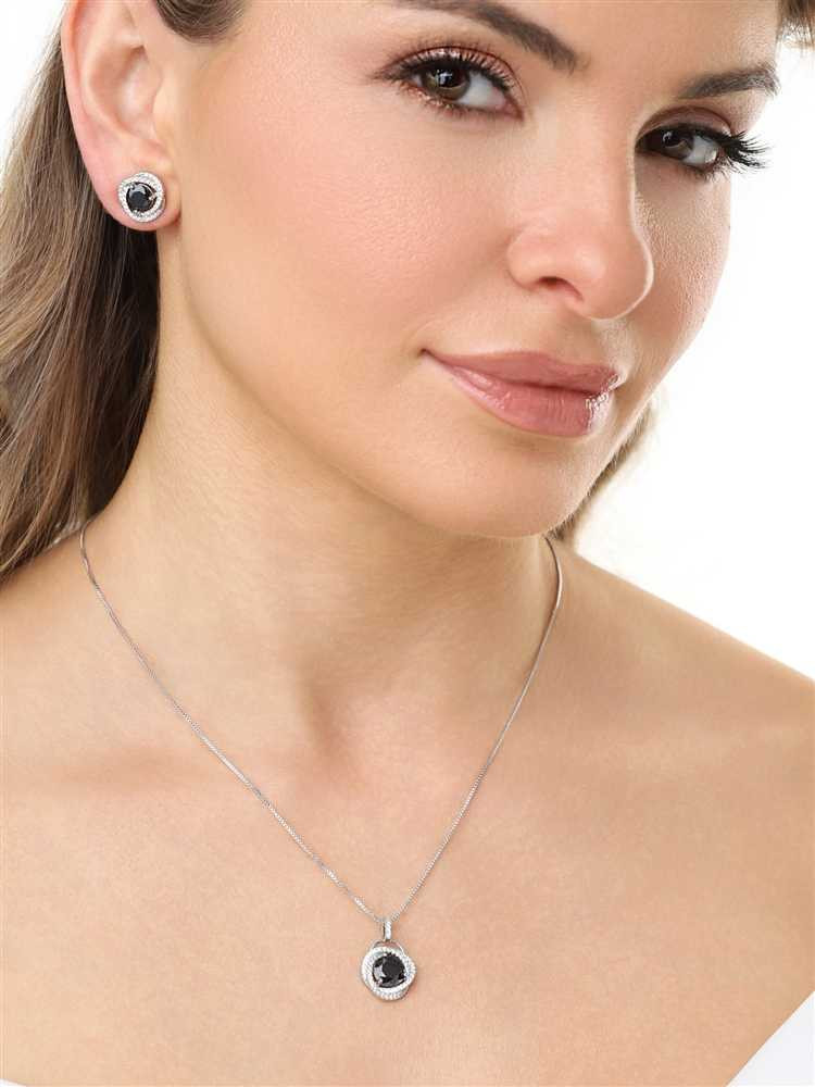 3 Sets Jet Black Halo CZ Bridesmaid Jewelry