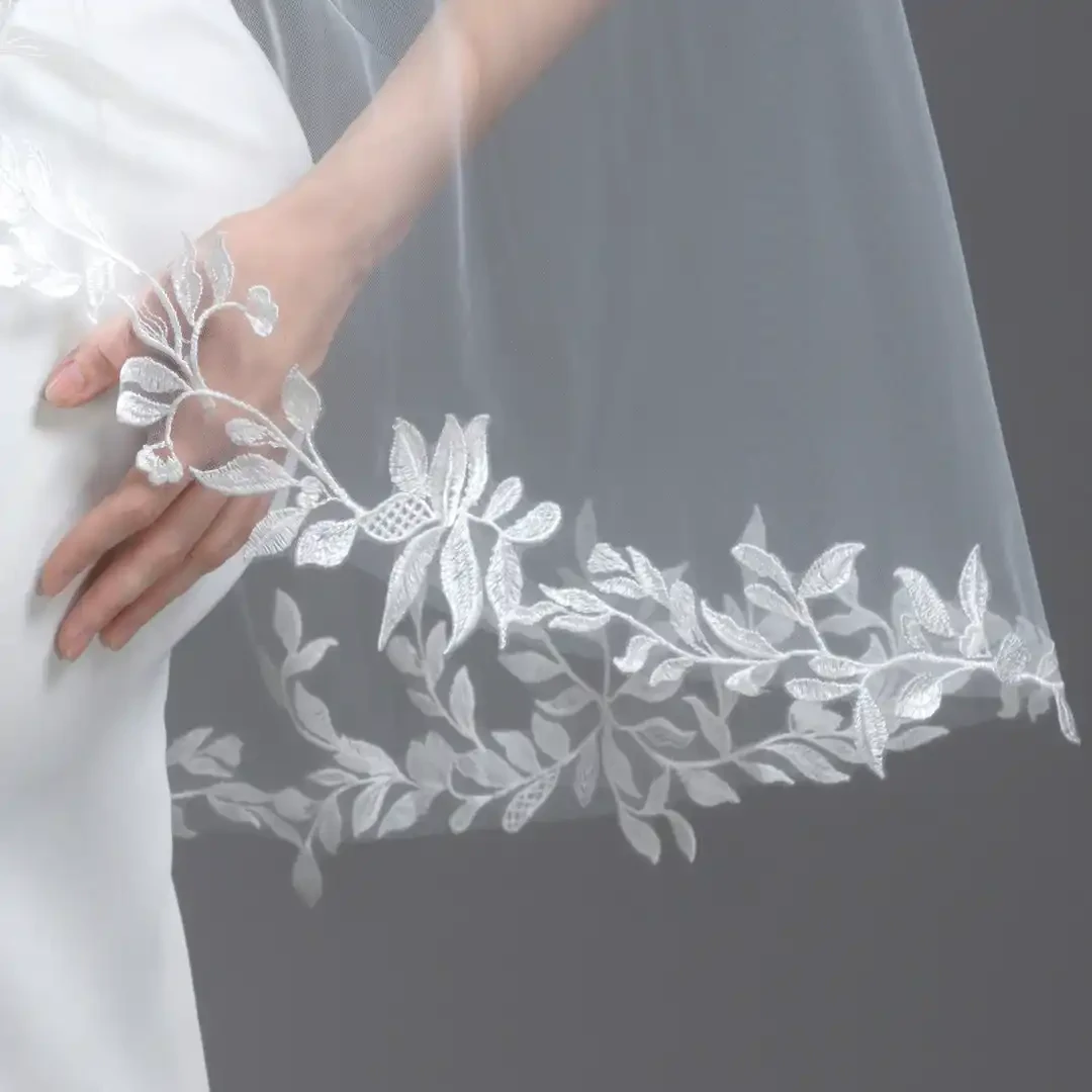 Ivory Floral Vine Lace Fingertip Wedding Veil