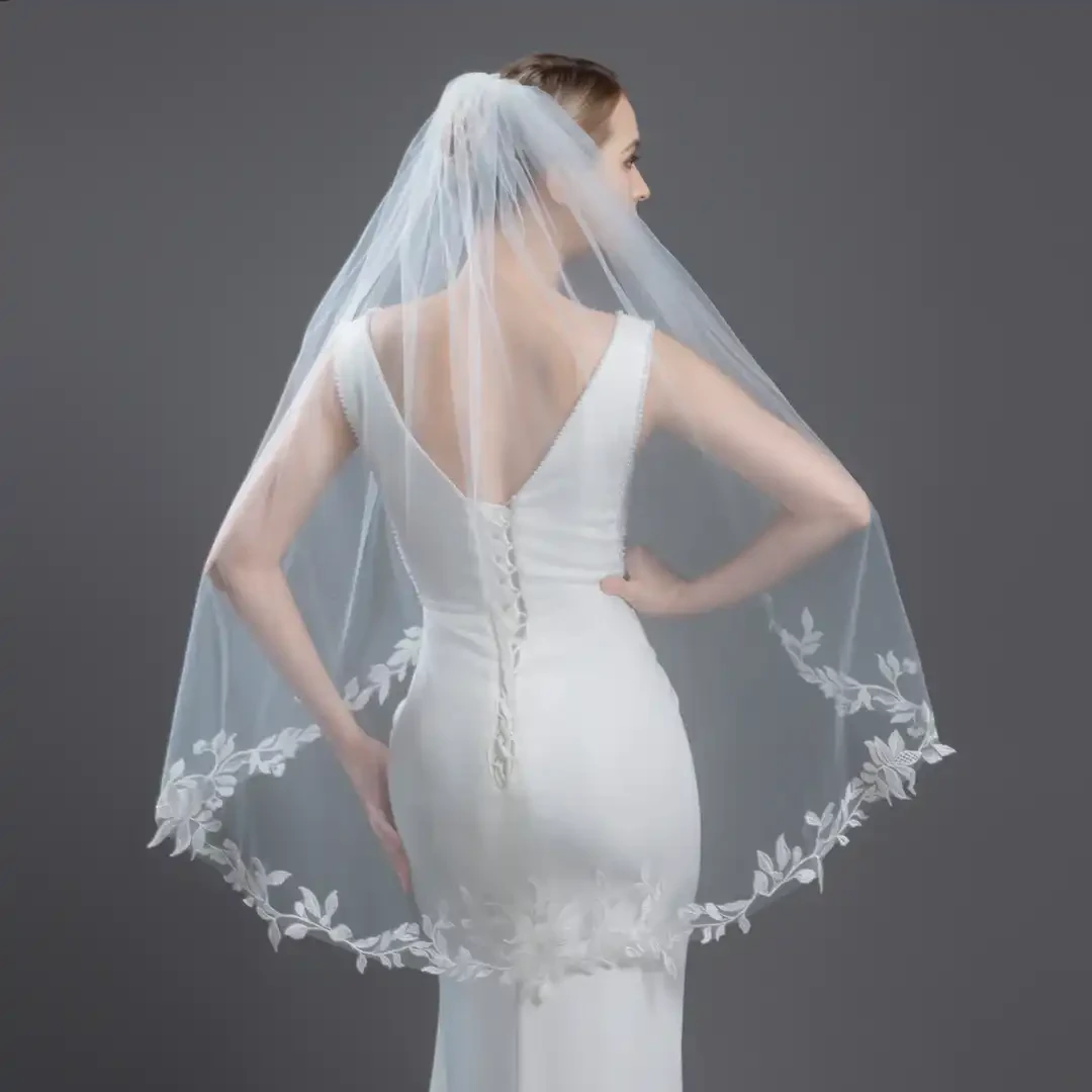 Ivory Floral Vine Lace Fingertip Wedding Veil