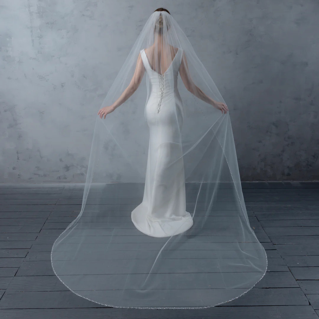 Pearl Beaded Edge Cathedral Wedding Veil V6241C