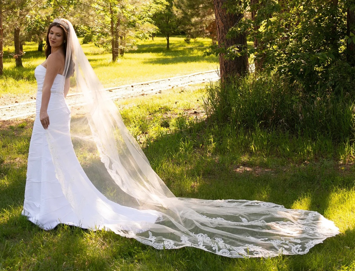 Exquisite Scroll Lace Regal Cathedral Wedding Veil CF934