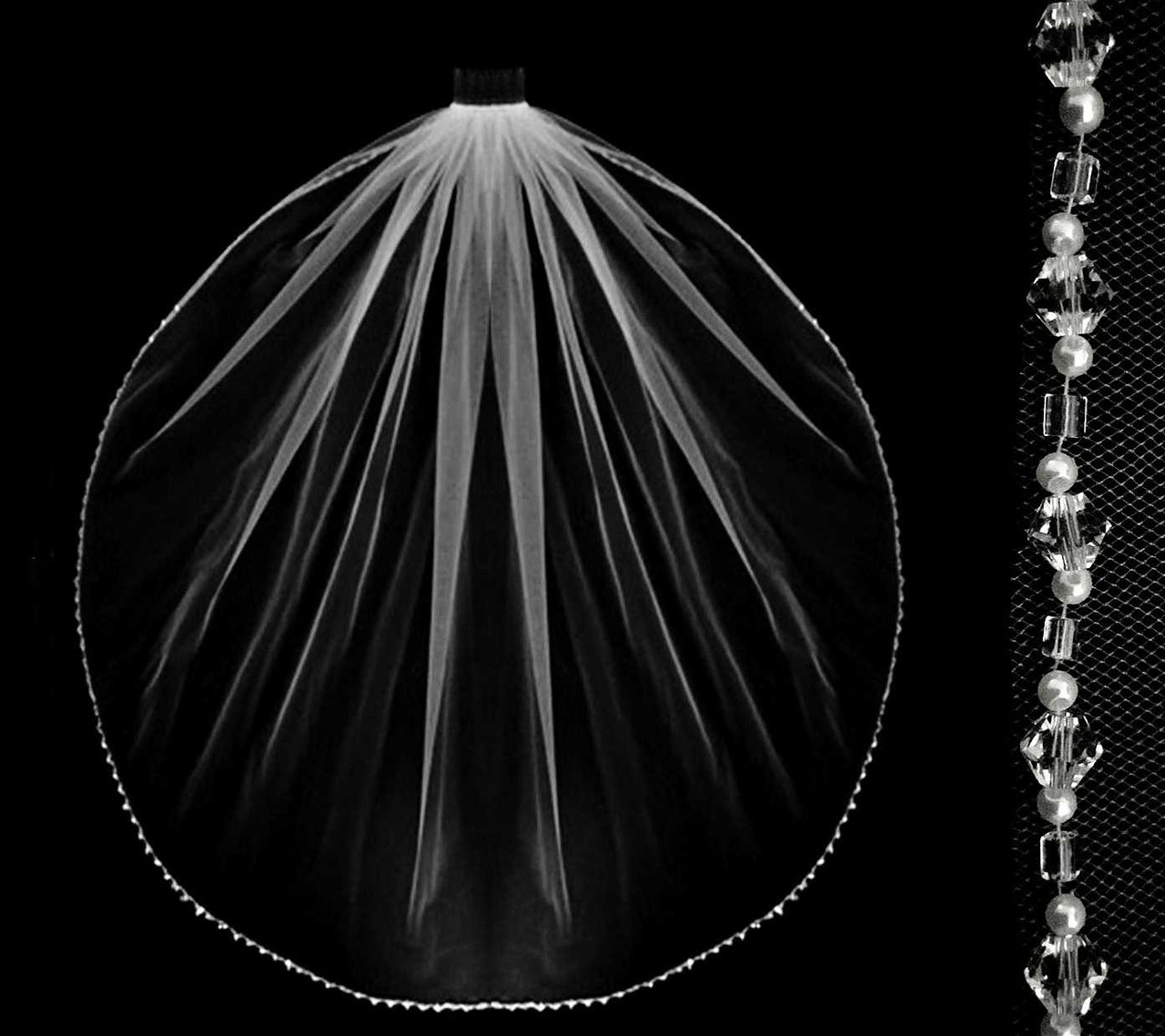 Pearl and Clear Crystal Beaded Fingertip Wedding Veil