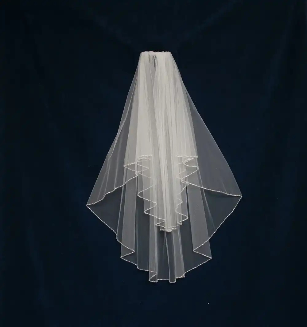 Pearl and Crystal Edge Two Layer Fingertip Wedding Veil