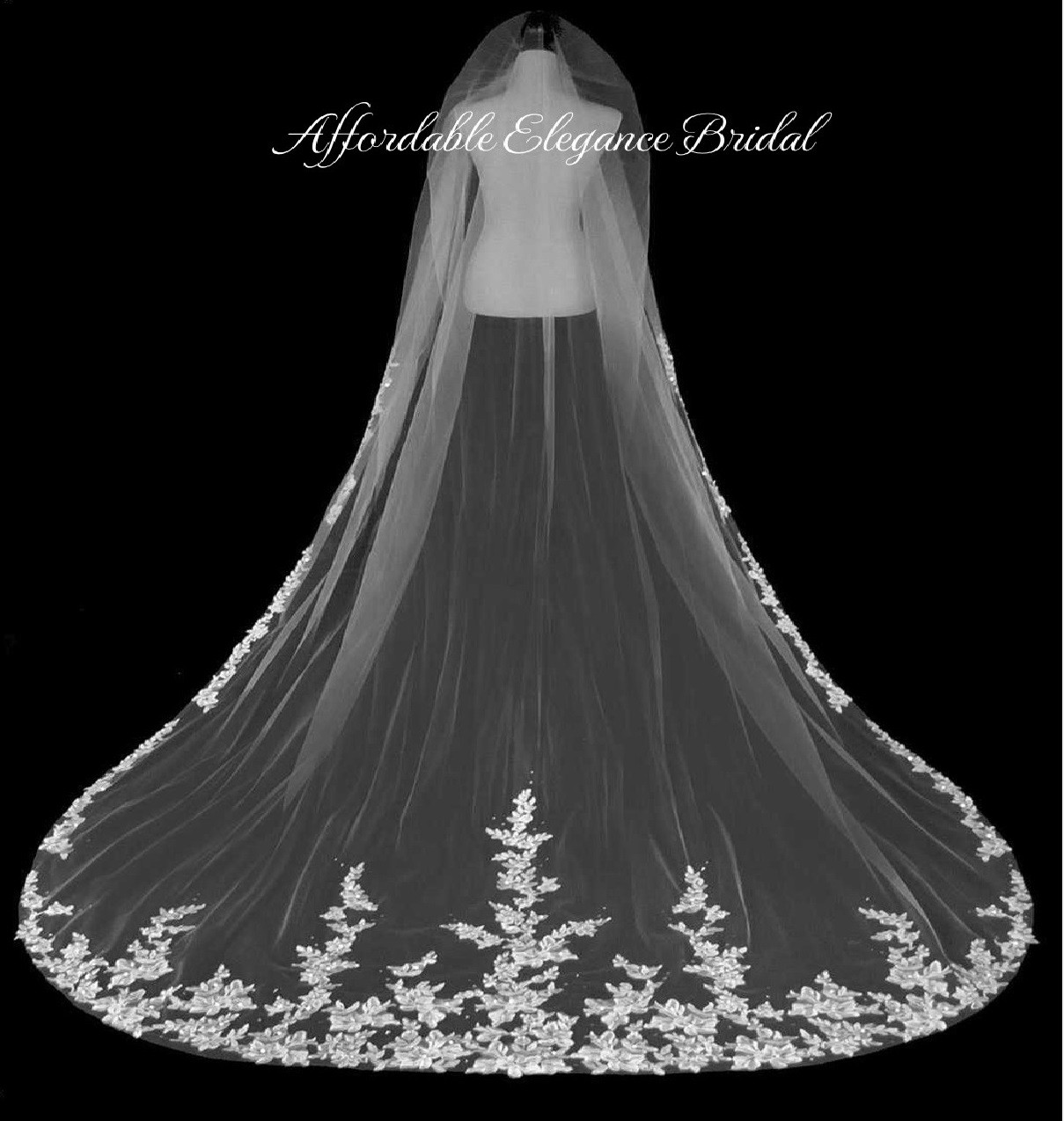 144" Long Regal Cathedral Wedding Veil with Alencon Lace