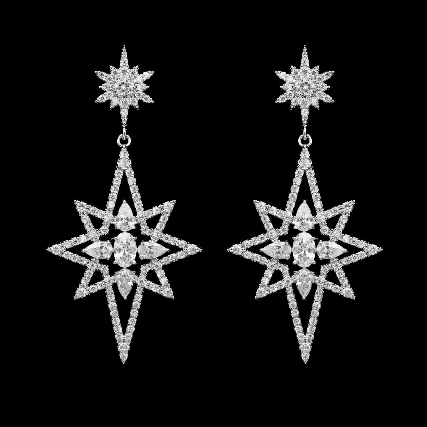 Star Design Silver Plated CZ Wedding and Formal Earrings