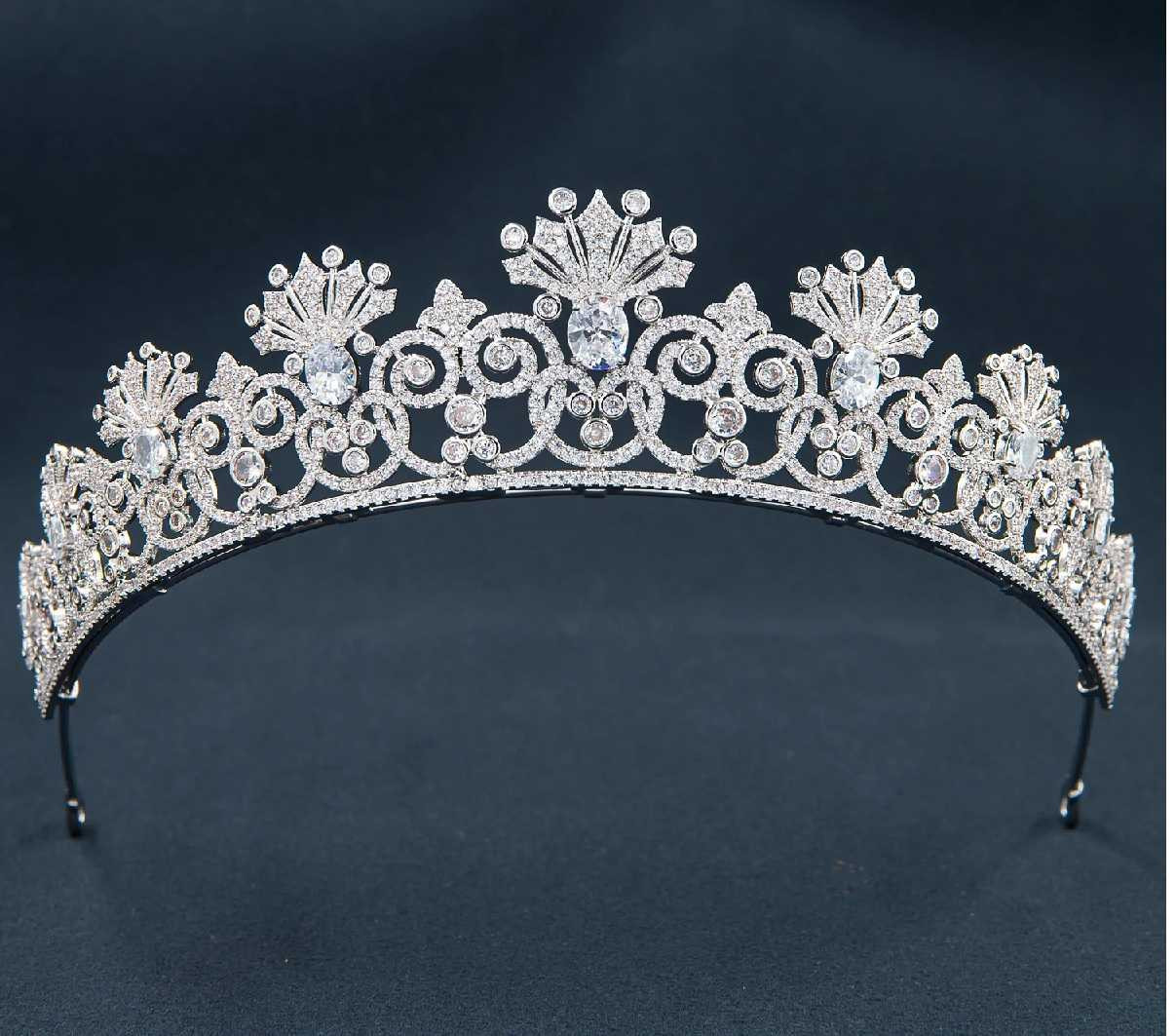 CZ Platinum Silver Plated Royal Wedding Tiara Crown