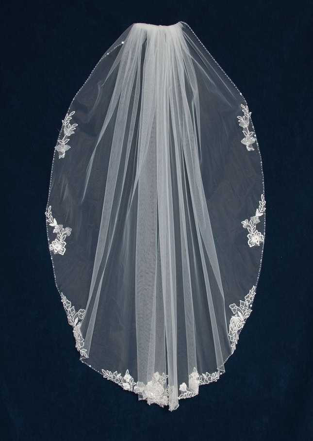 Fingertip Wedding Veil Beaded Edge and Beaded Lace CF269