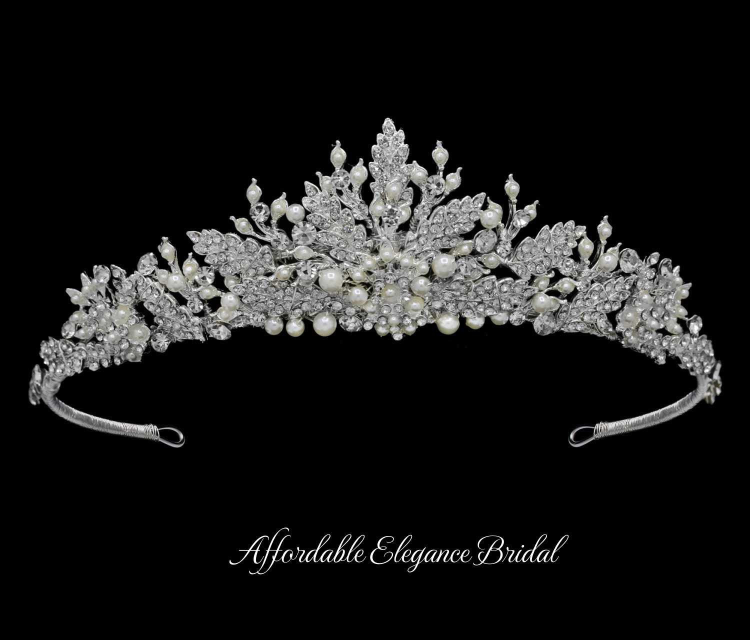 Romantic Pearl and Rhinestone Wedding Tiara hp2355