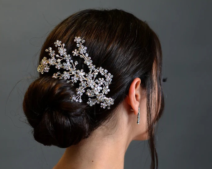 Crystal and Rhinestone Floral Wedding Hair Clip Ansonia 5202