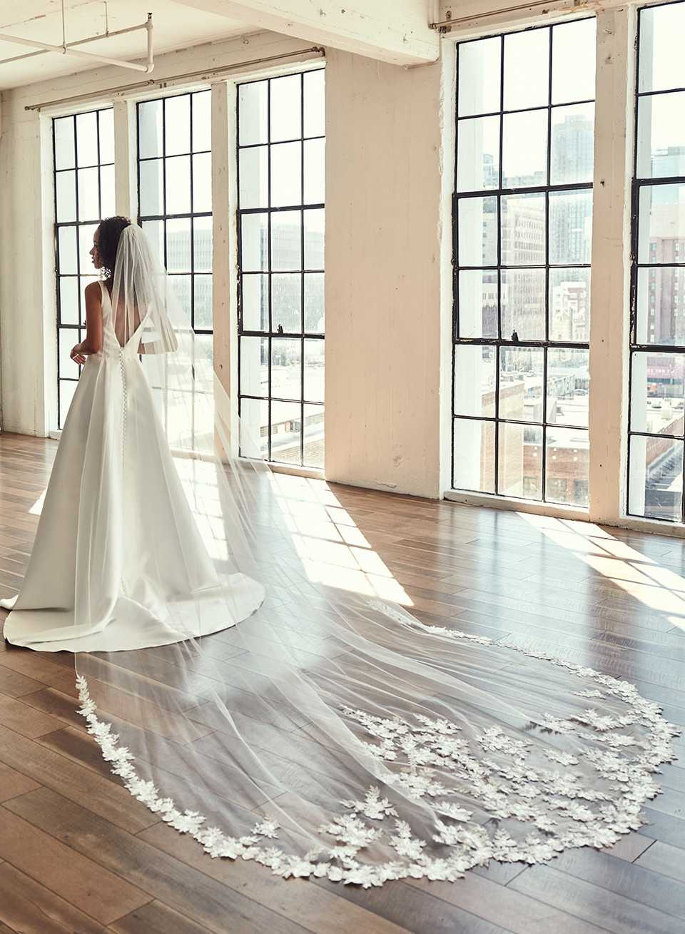 Regal Cathedral Wedding Veil with Beaded Lace