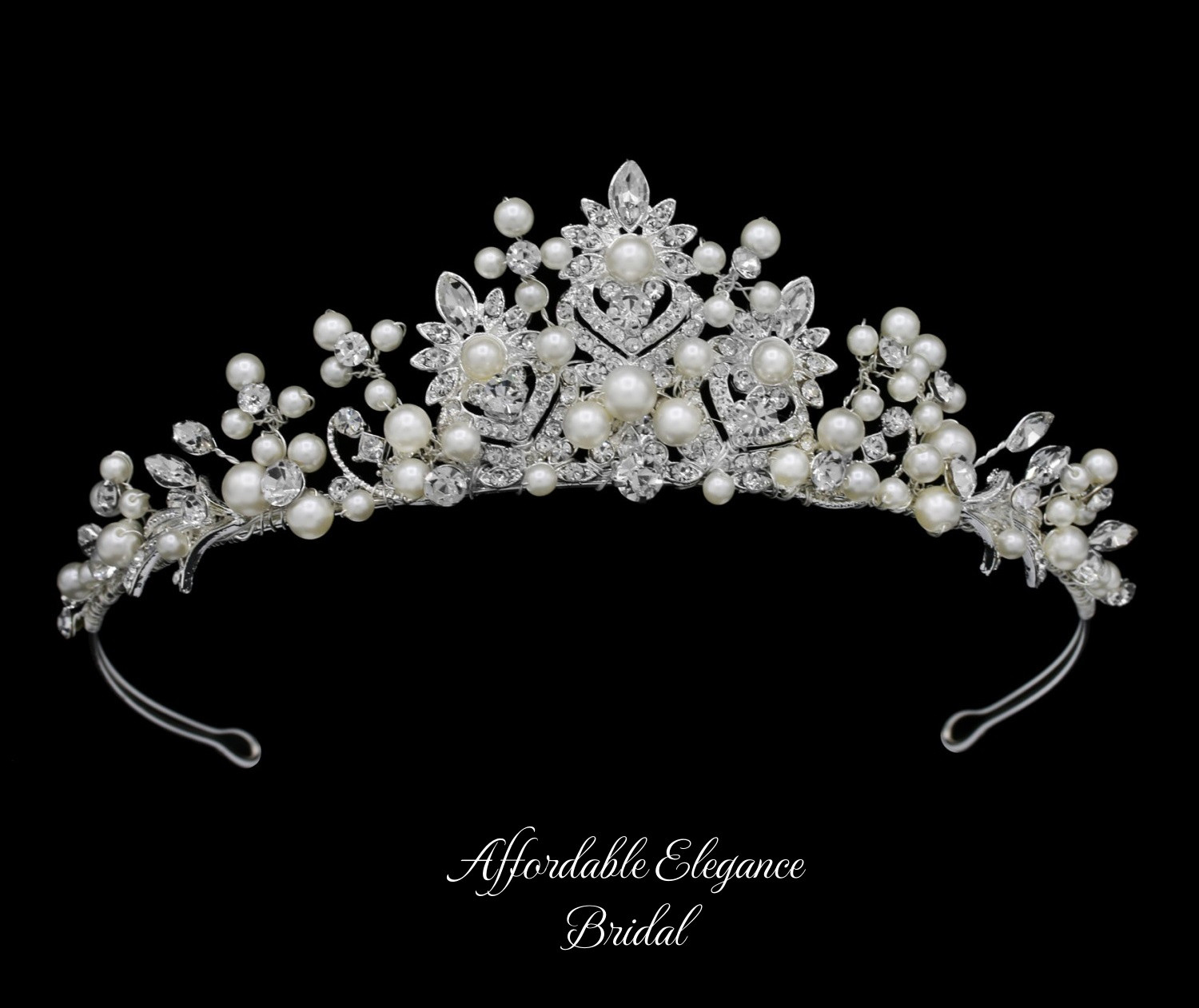 Hand-wired Pearl and Rhinestone Wedding Tiara hp3173