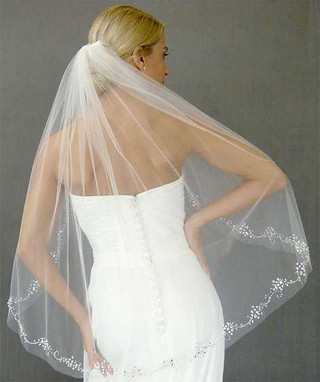 Crystal Couture Beaded Edge 32" Long Wedding Veil V2317
