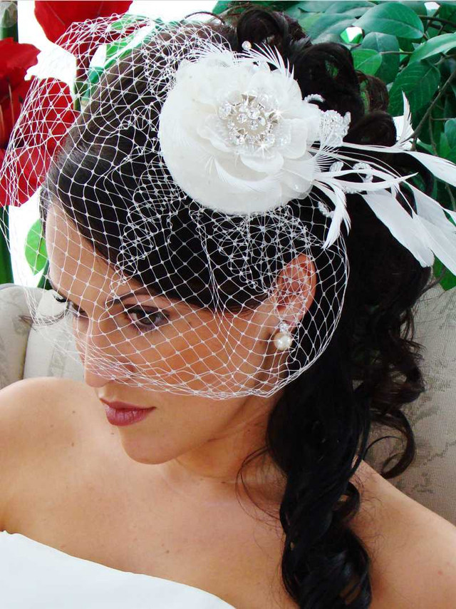 Vintage Look Couture Bridal Hat with Birdcage Wedding Veil