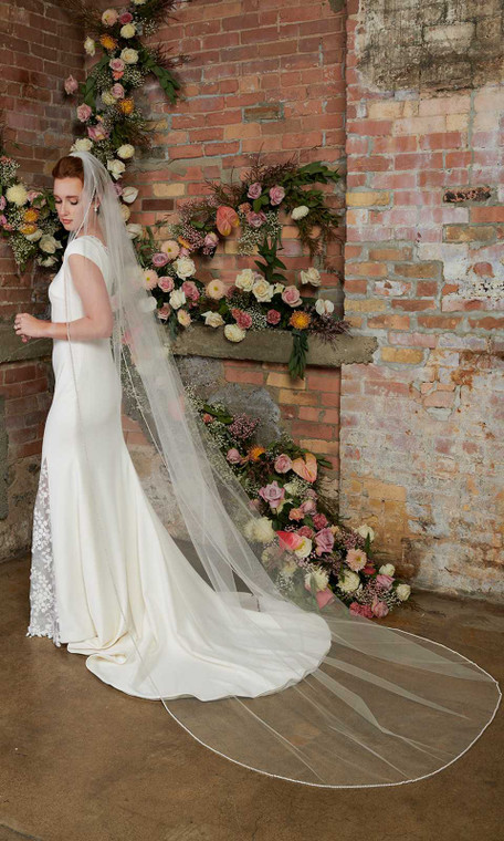 Cathedral Wedding Veil with Beaded Pearl Edge Envogue