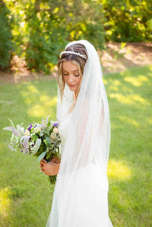 Cathedral Wedding Veil With Matching Pearl Headband