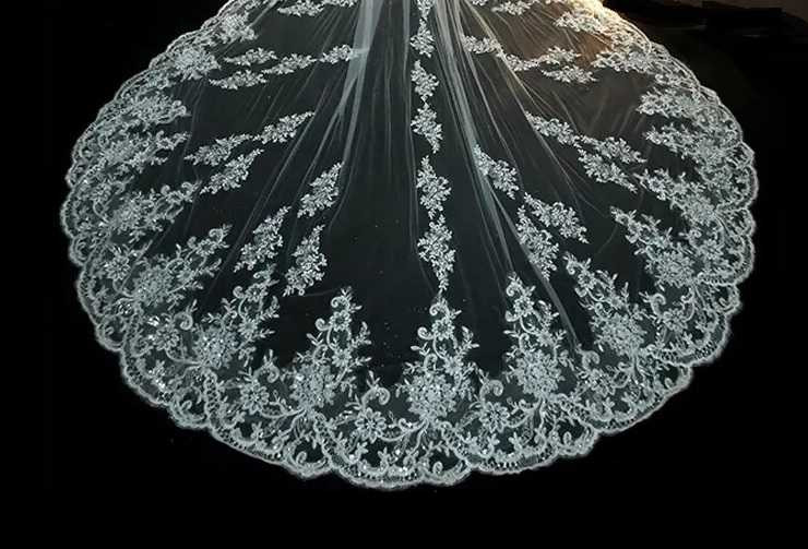 156" Regal Cathedral Wedding Veil with Sequined Floral Lace