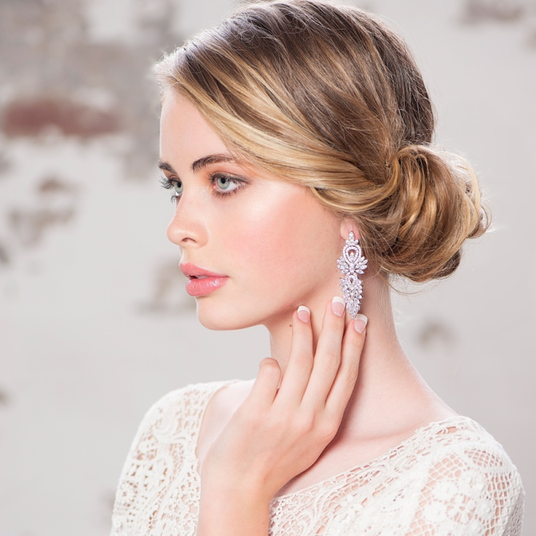 2 1/2" Long CZ Silver Plated Wedding and Prom Earrings