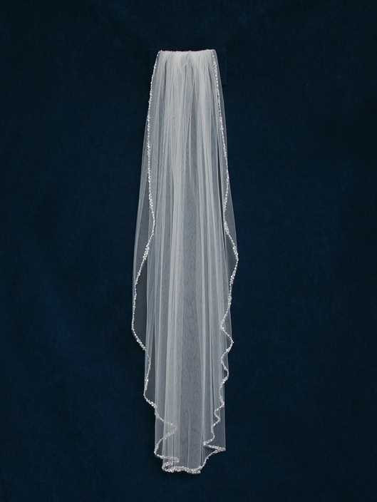 Opaque Beaded Fingertip Length Wedding Veil C534