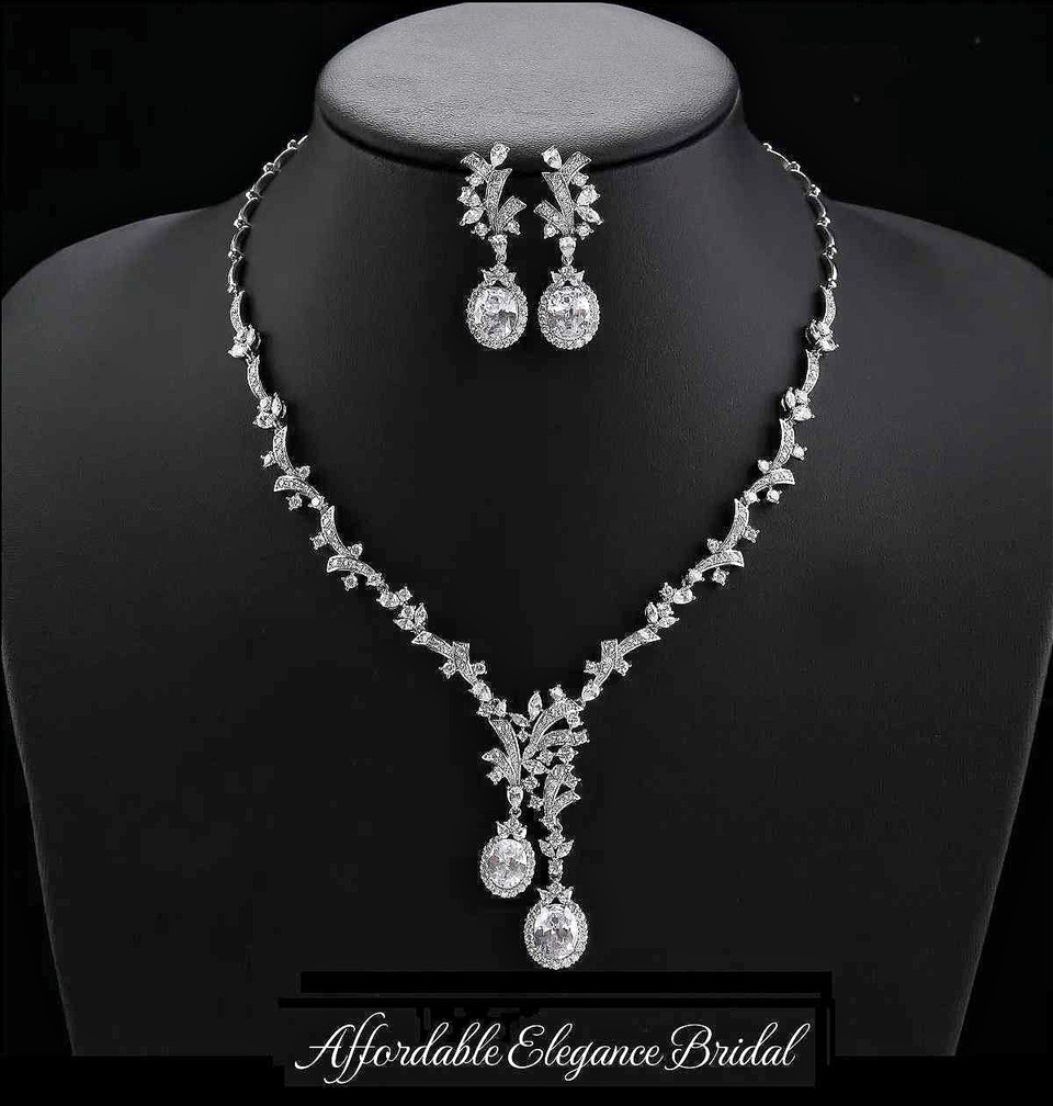 Fabulous CZ Double Drop Wedding Jewelry Set