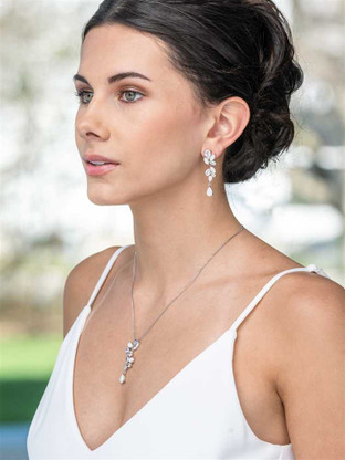 Opal Crystal and CZ Pendant Necklace and Earring Set