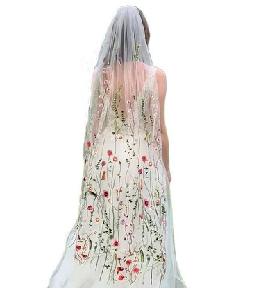 Vibrant Multi-Color Embroidery Waltz Wedding Veil