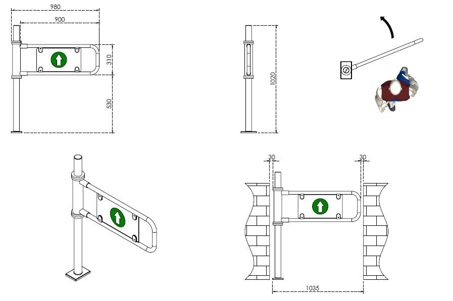 Mechanical Swing Gate Turnstile SWG-10 - Gym, Retail Stores