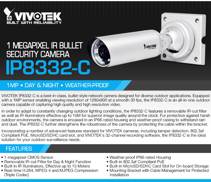 Vivotek IP8332-C Outdoor Bullet IP Security Camera discontinued