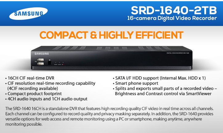 Samsung Hanwha SRD-1640-2TB 16 Channel DVR, 2 TB HDD