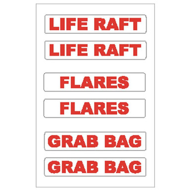 Life Raft, Flares & Grab Bag Label Sticker - Pirates Cave Chandlery