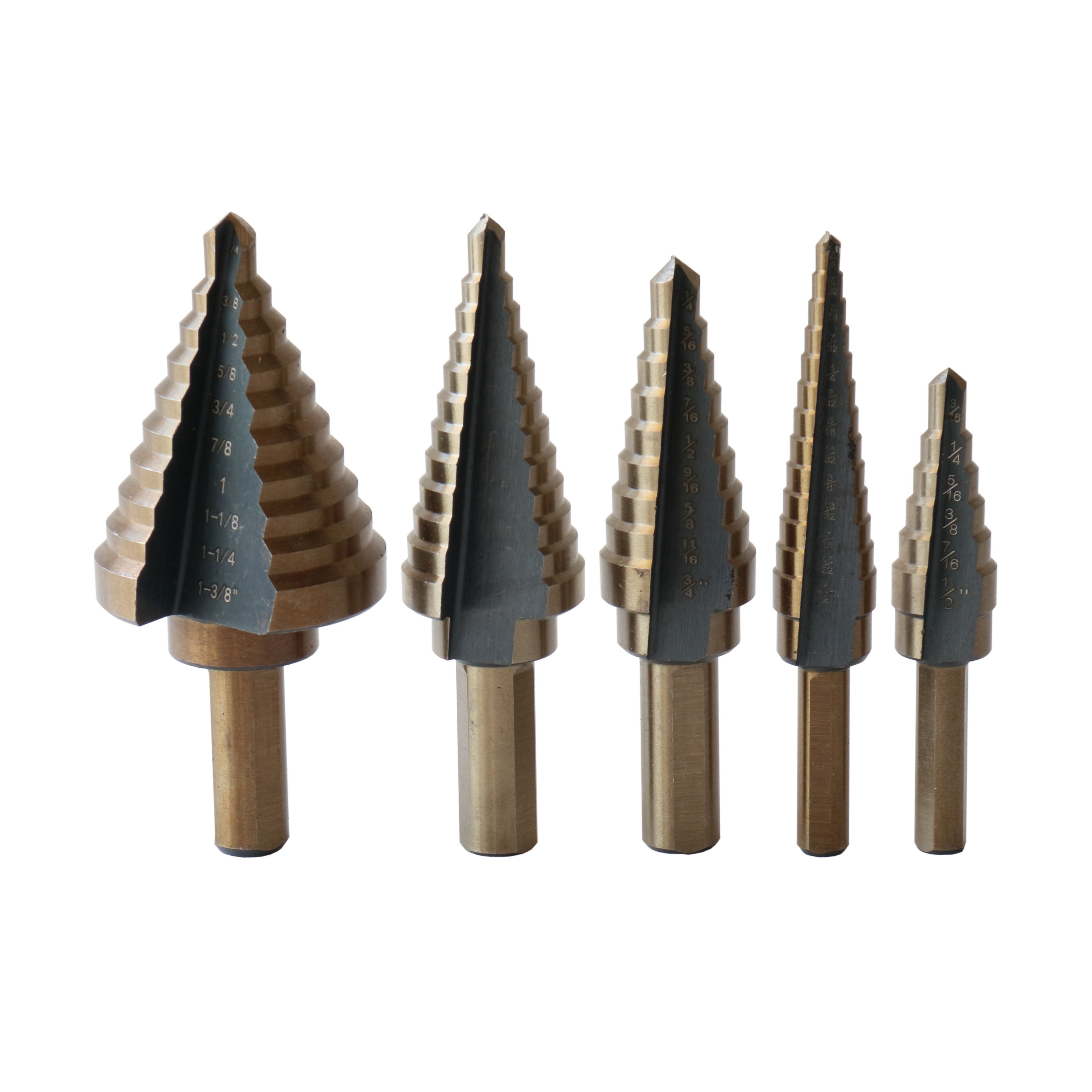 5 Piece HSS Black Gold Step Drill Bit Set Sizes 1 5 STE1 5SET DrillsandCutters