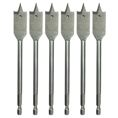 6 Piece Spade/Paddle Drill Bit Set for Wood (6" Long)