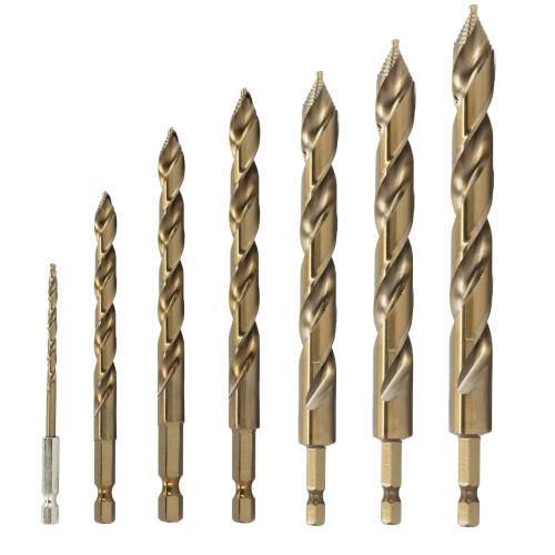7 Piece Cobalt Stepped Drill Bit Kit with Quick Change Hex Shank (1/8 ...