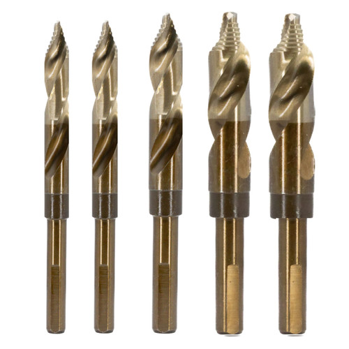 5 Piece Cobalt Stepped Drill Bit Kit with 1/2" Reduced Shank (9/16, 5/8 ...