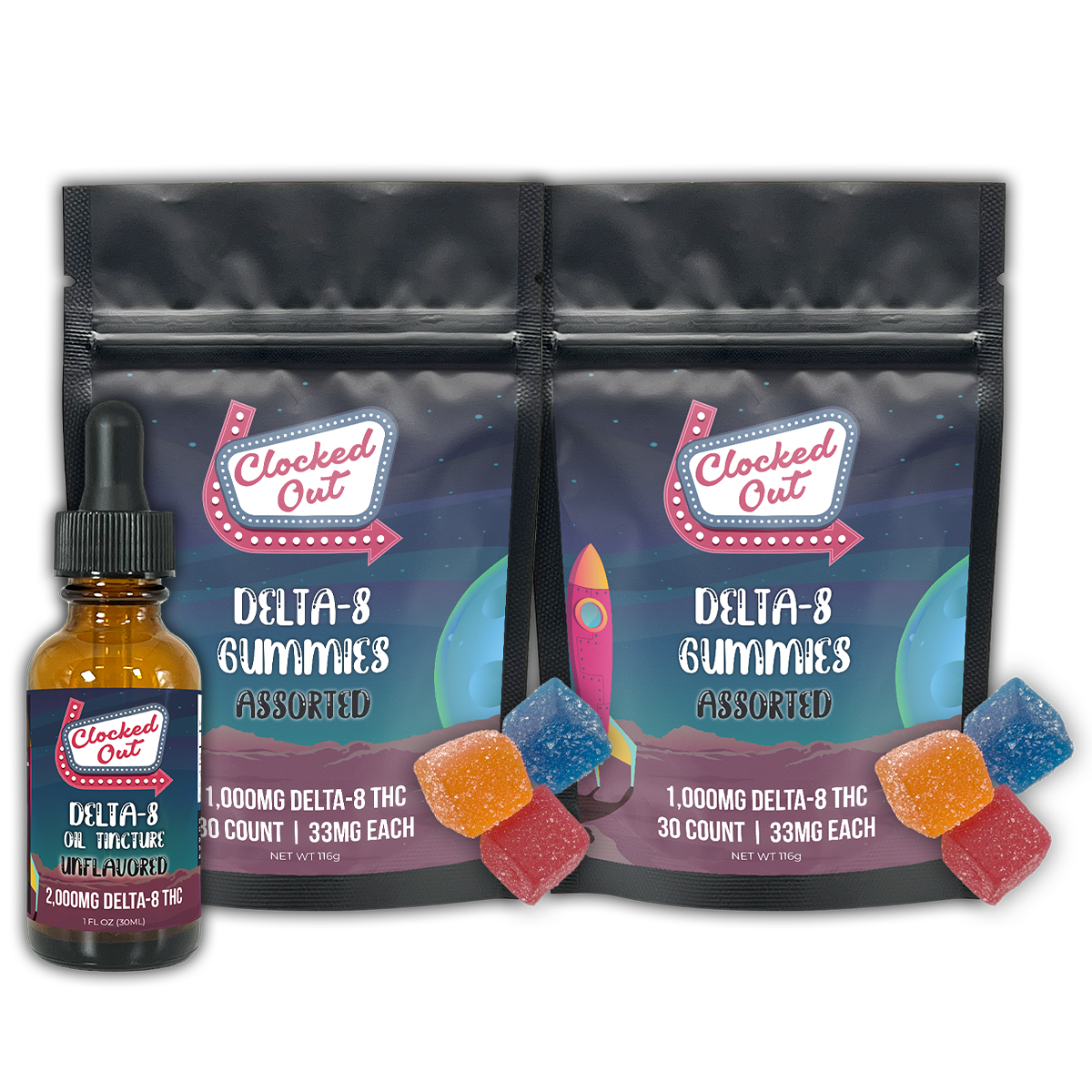 Clocked Out™ Delta-8 THC Gummies & Delta-8 Oil Tincture Bundle ...