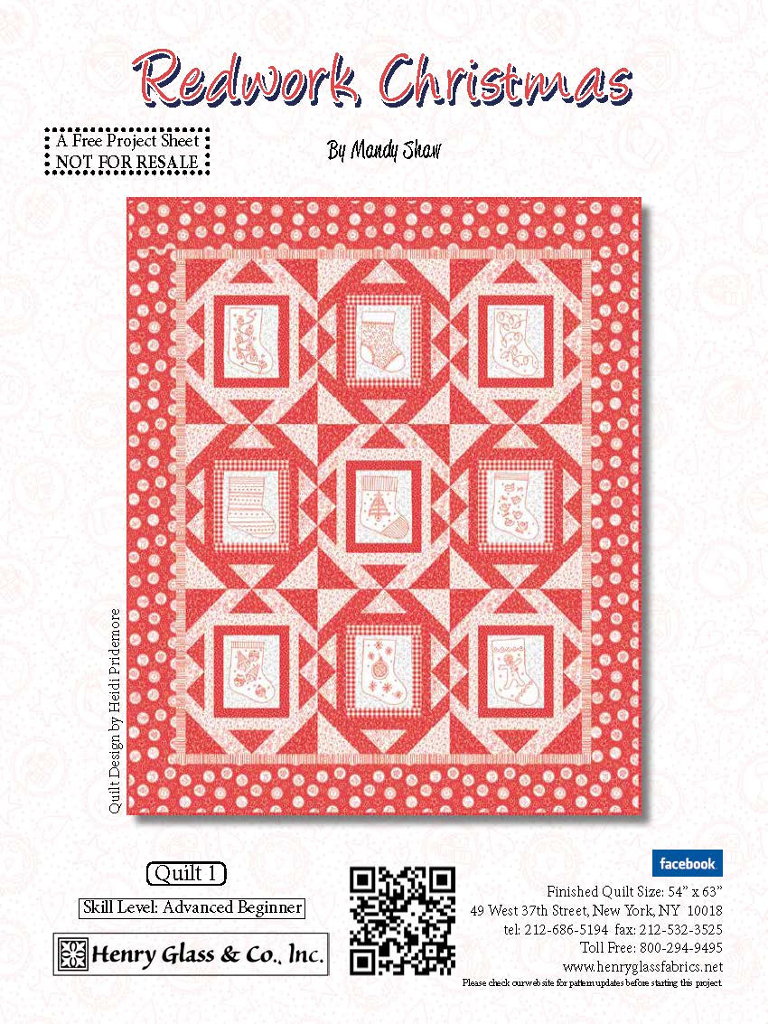 Redwork Christmas Quilt #1 - Henry Glass Fabrics