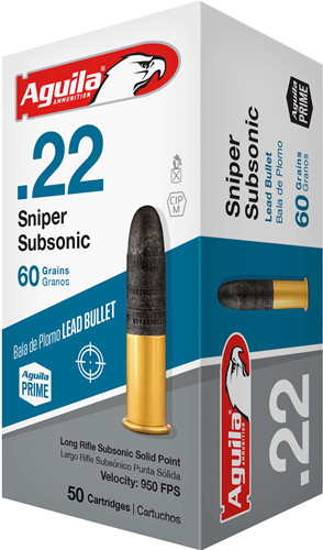 Aguila .22 Long Rifle 1B220112 Sniper Subsonic Lead Solid Point 60 ...