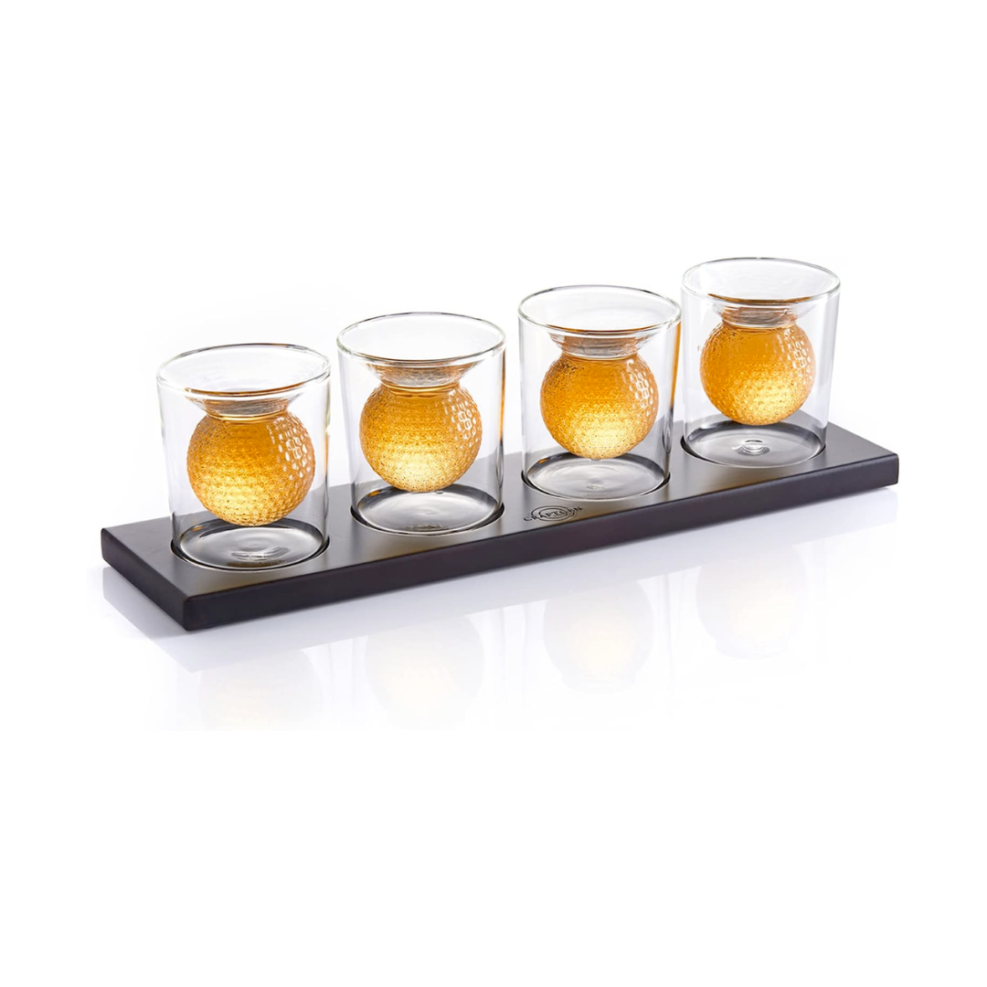 Golf Whiskey Tasting Glass—Set of 4 Golf Ball Classes with Flight Board ...