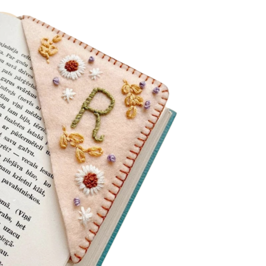 Bloomy Line Personalized Hand Embroidered Corner Bookmark—Embrace Your ...