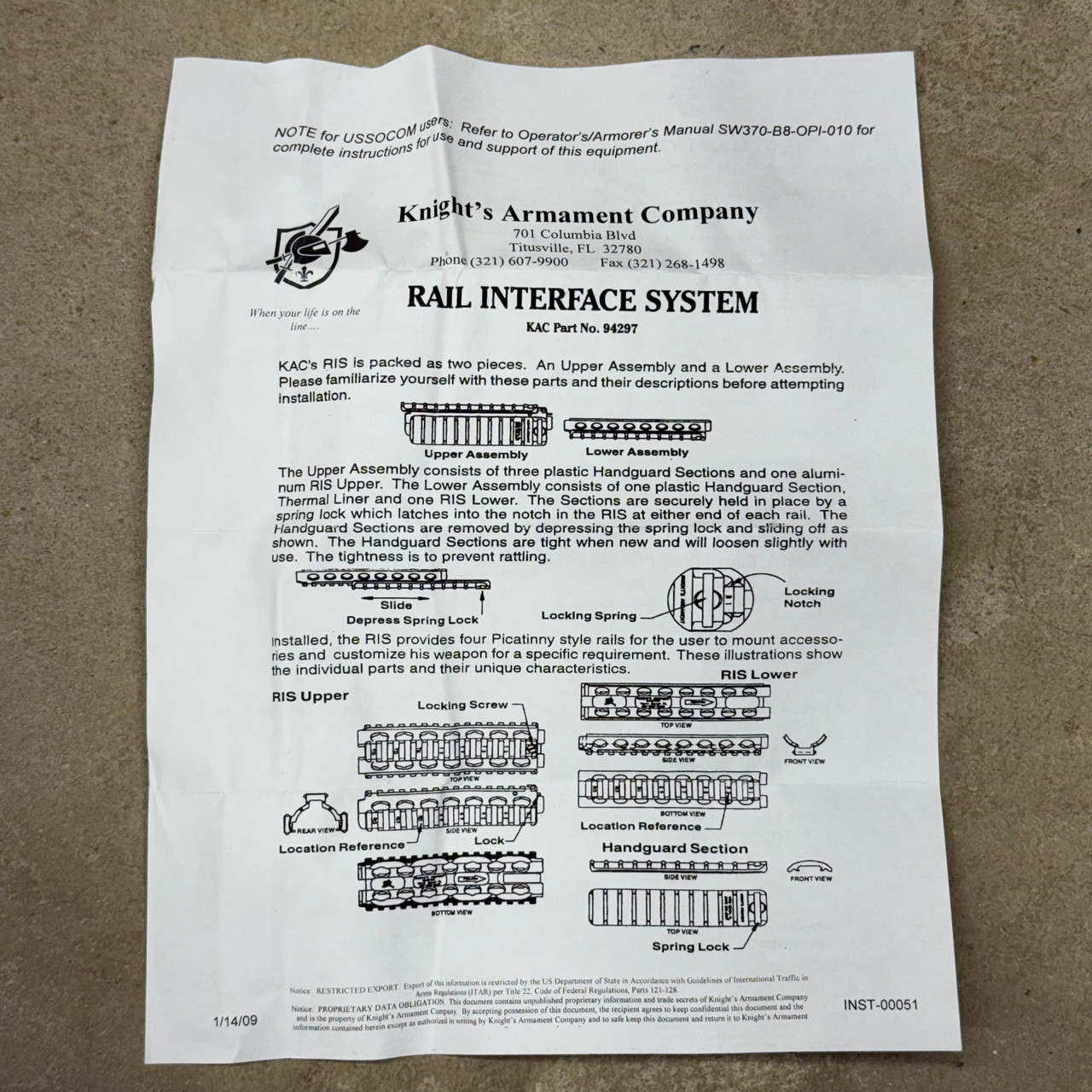 NEW! Knights Armament M4 RIS Quad Rail