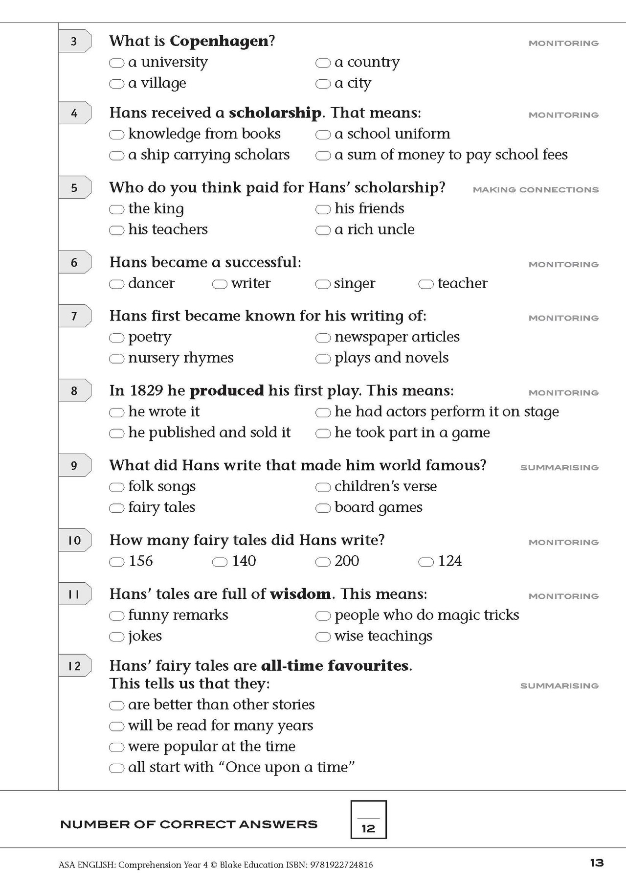 Achievement Standards Assessment: English - Comprehension Year 4